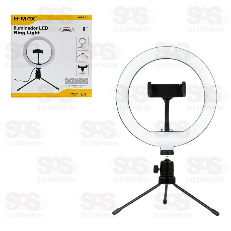 Iluminador Ring Light 8 Polegadas Com Suporte De Celular B-Max BM-L02