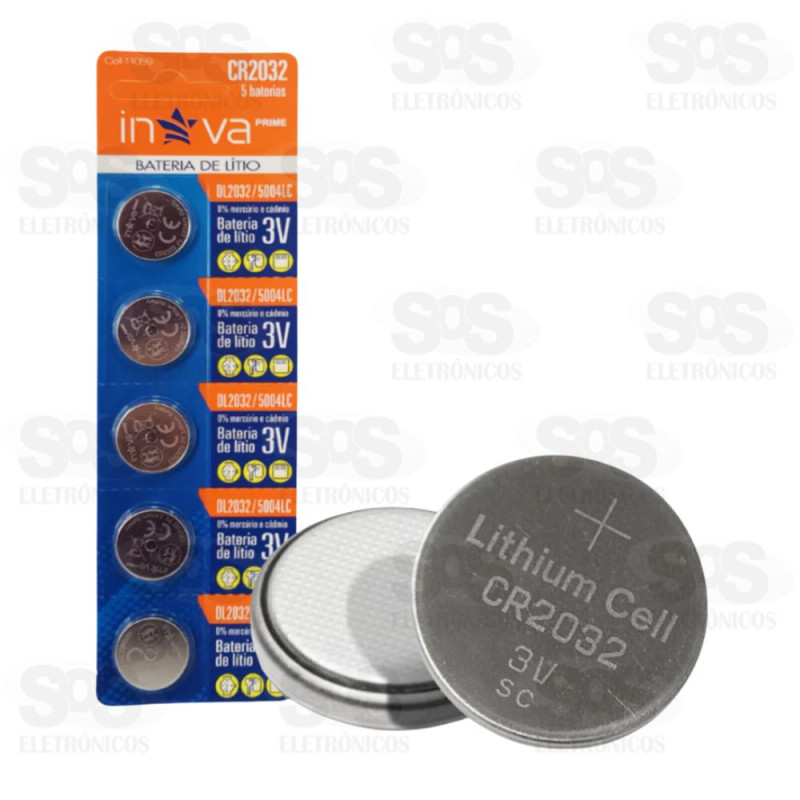 Bateria Moeda 2032 3V Cartela Com 5 Unidades Inova