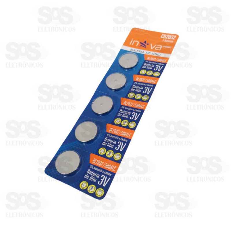 Bateria Moeda 2032 3V Cartela Com 5 Unidades Inova
