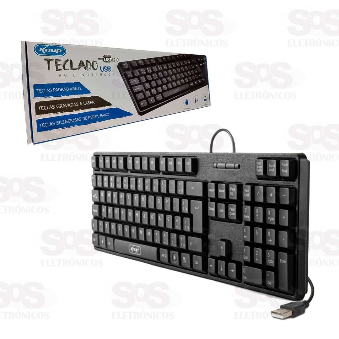 Teclado Padrão Abnt2 Com Fio Usb Silencioso Knup Kp 2044