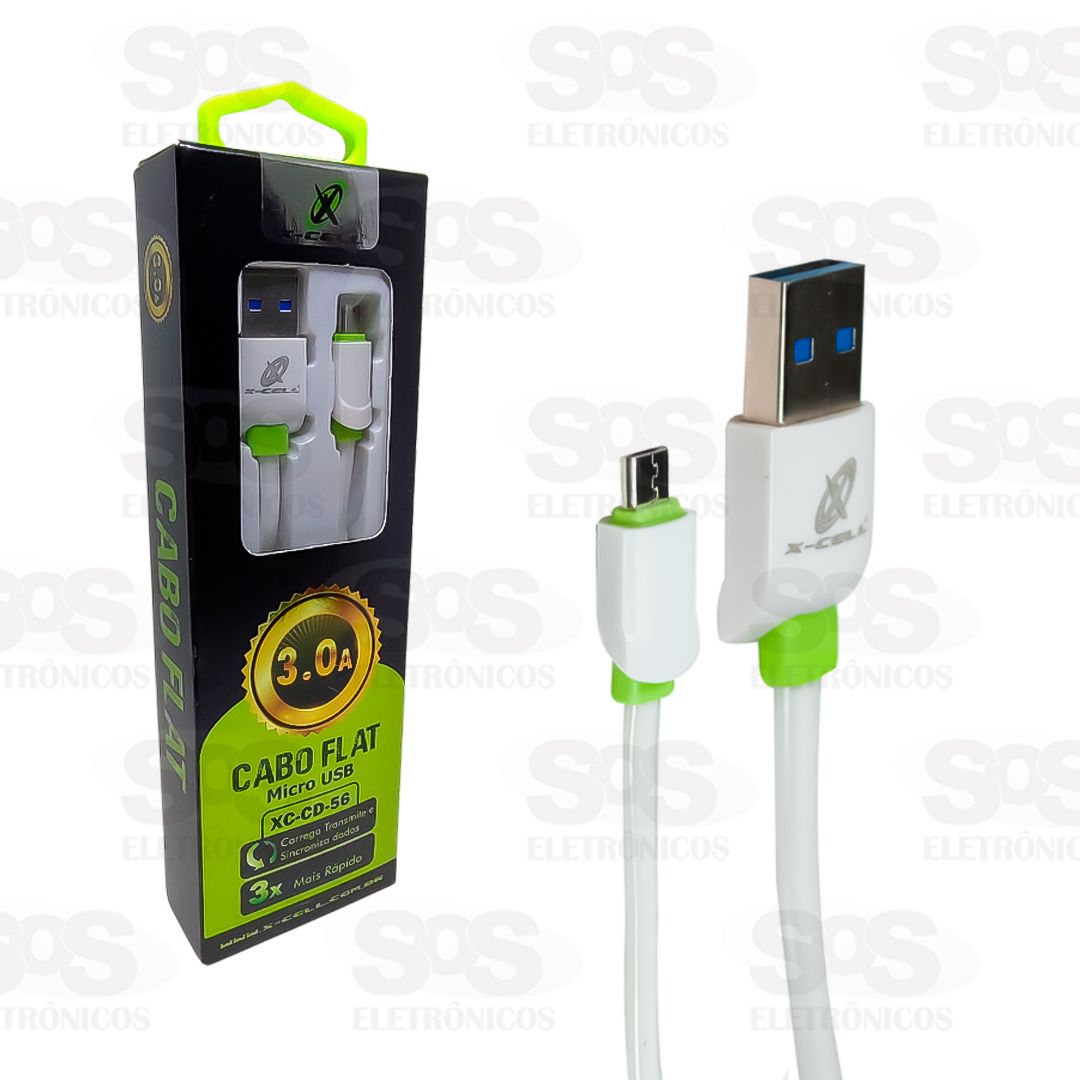 Cabo De Dados Flat Micro USB 1 Metro 3.0A X-Cell XC-CD-56 Cabo De Dados Flat Micro USB 1 Metro 3.0A X-Cell XC-CD-56