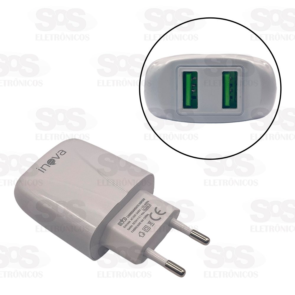 Carregador Rápido Micro Usb V8 3 1a 2 Usb Inova Car 8311