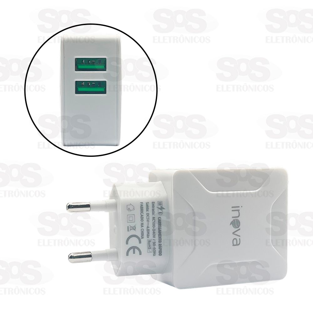 Carregador Rápido 2 Usb 4 8a Com Cabo Micro V8 Inova Car 3236s