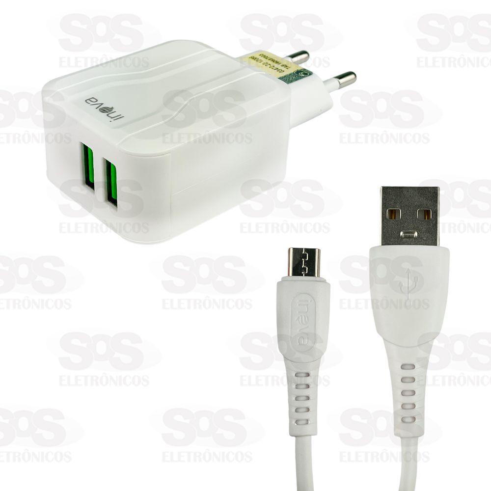 Carregador Com Cabo Micro V8 2 Usb 4 8a Inova Car 3242s