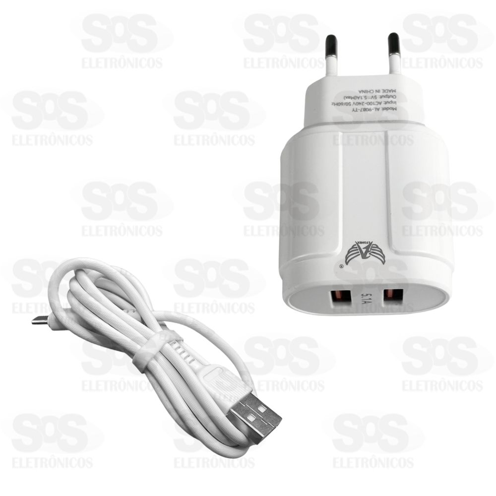 Carregador Rápido 2 Usb 5 1a Com Cabo Micro Usb V8 Altomex Al 9087 V8